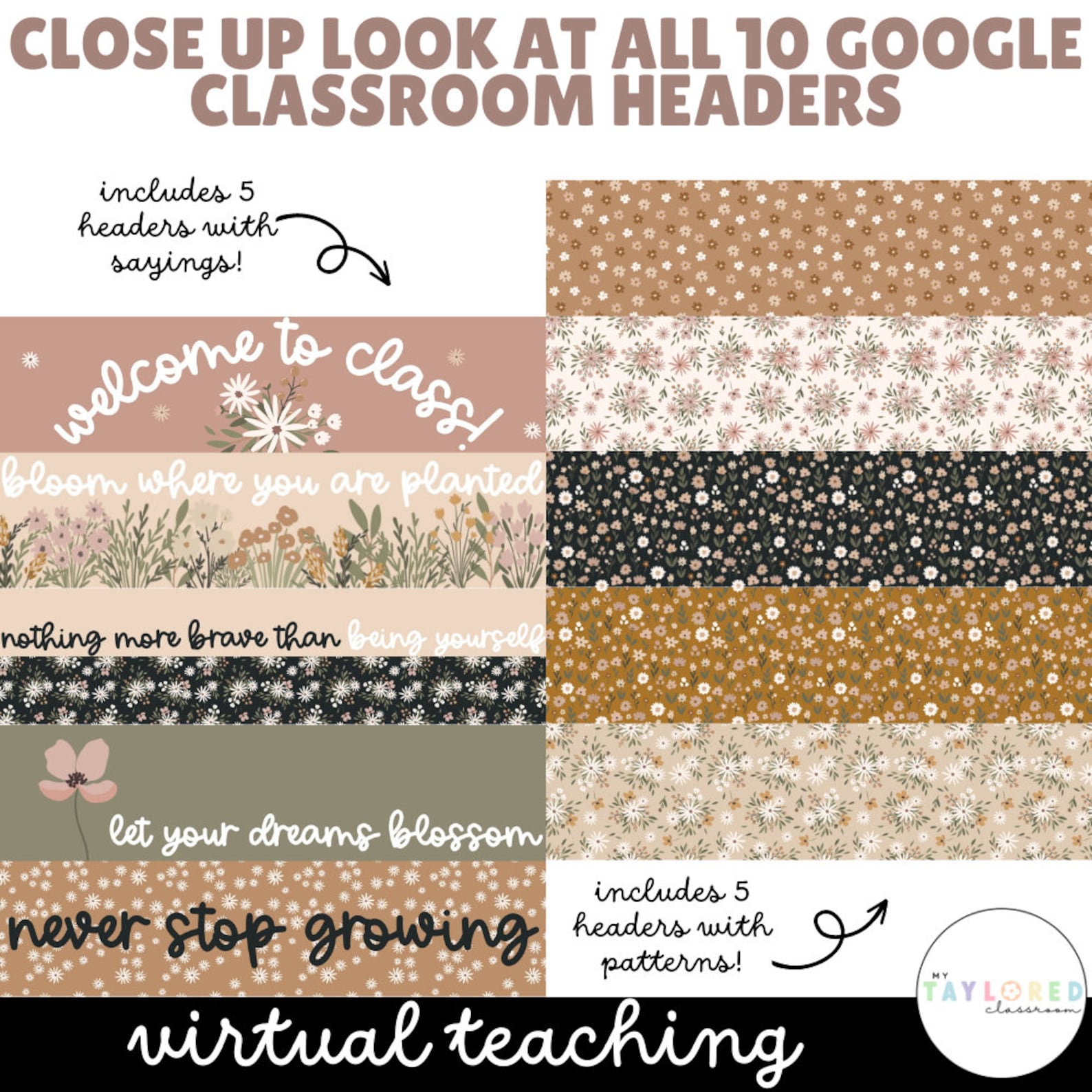 Vintage Floral Google Classroom Headers | Vintage Classroom Decor - Etsy