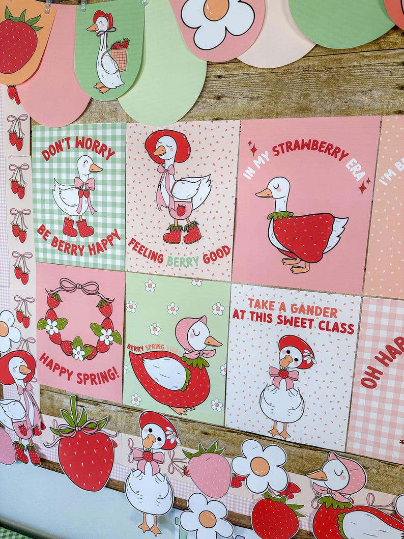 Spring Strawberry Goose Classroom Decor | Spring Bulletin Board ...