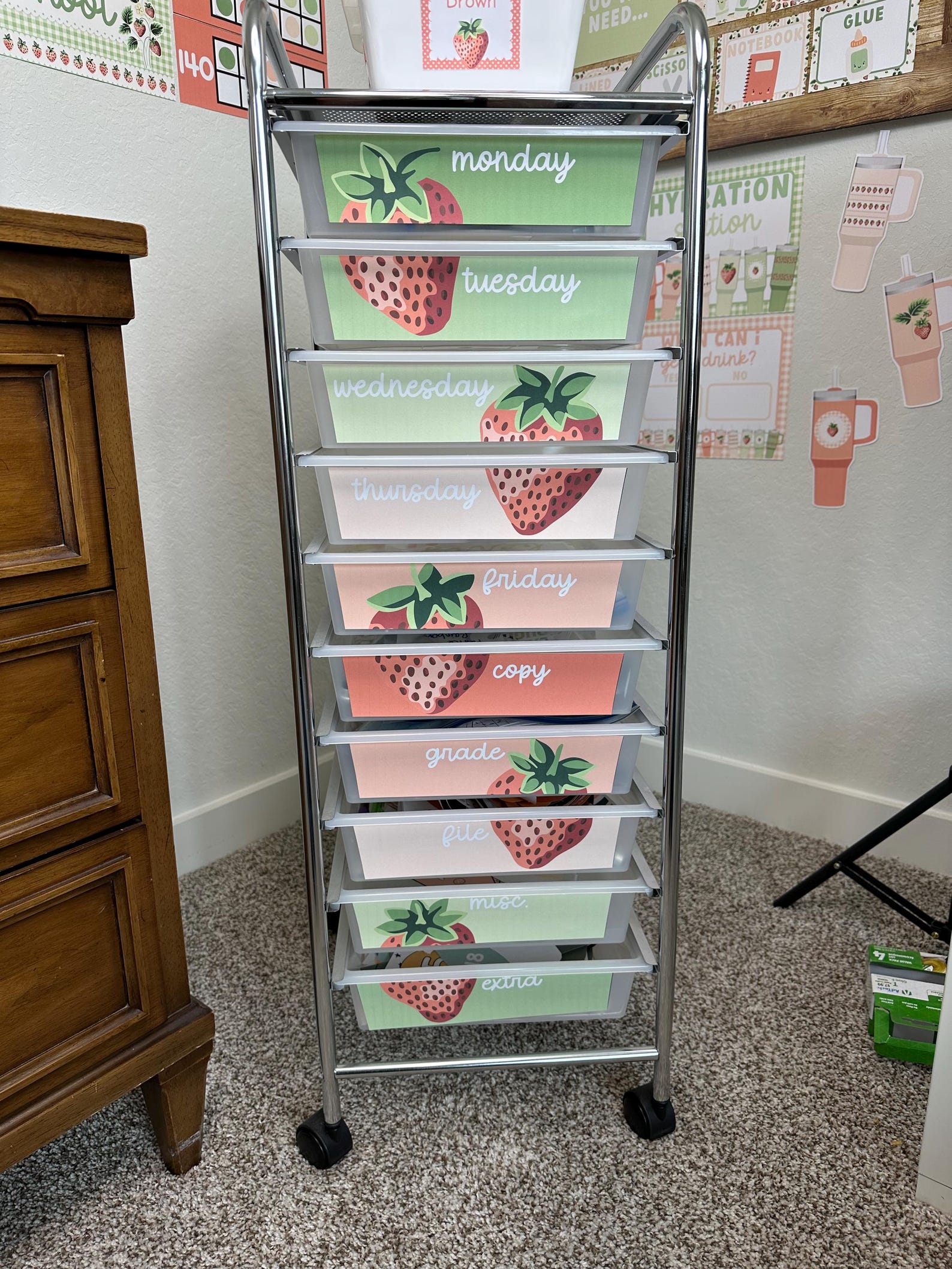 Vintage Strawberry Rolling Cart Labels – Teacher Trolley Organization ...