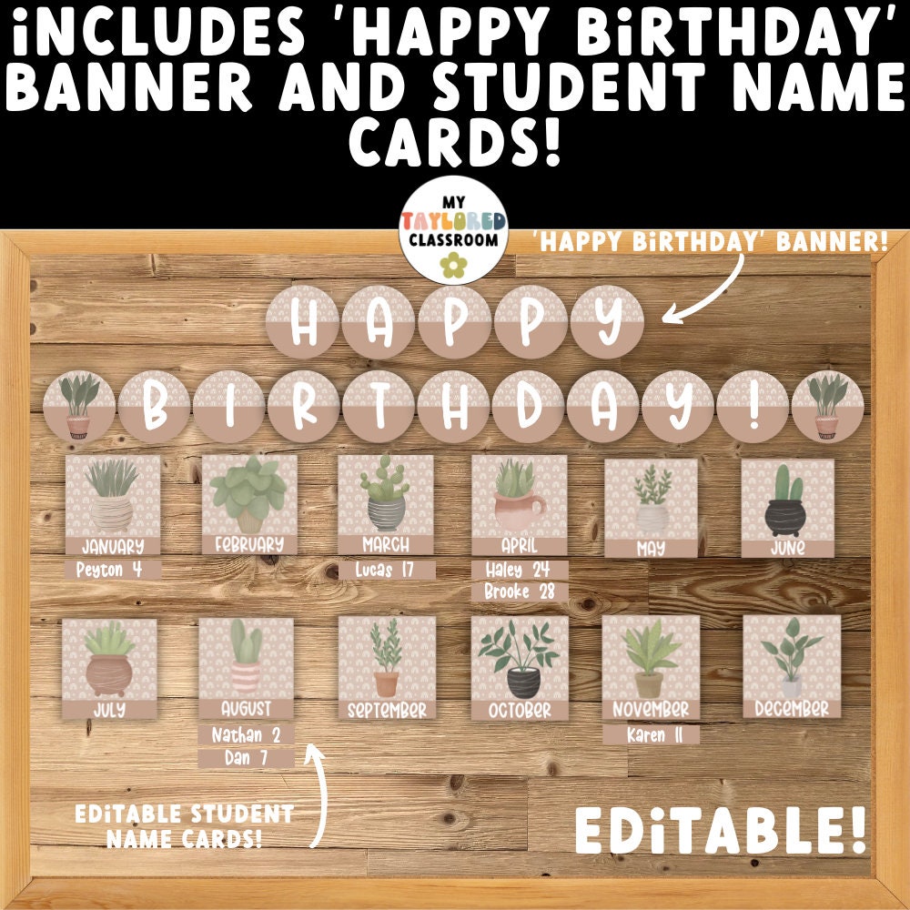 Plant Boho Neutral Birthday Display Plant Classroom Decor Neutral ...