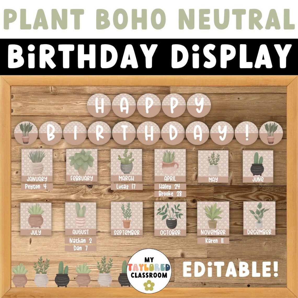 Plant Boho Neutral Birthday Display | Plant Classroom Decor | Neutral ...