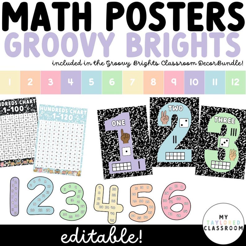 Groovy Brights Math Poster Bundle – Retro-inspired Classroom Decor ...