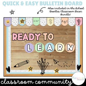 School Doodles Classroom Bulletin Board Kit | EDITABLE | Calm Pastel ...