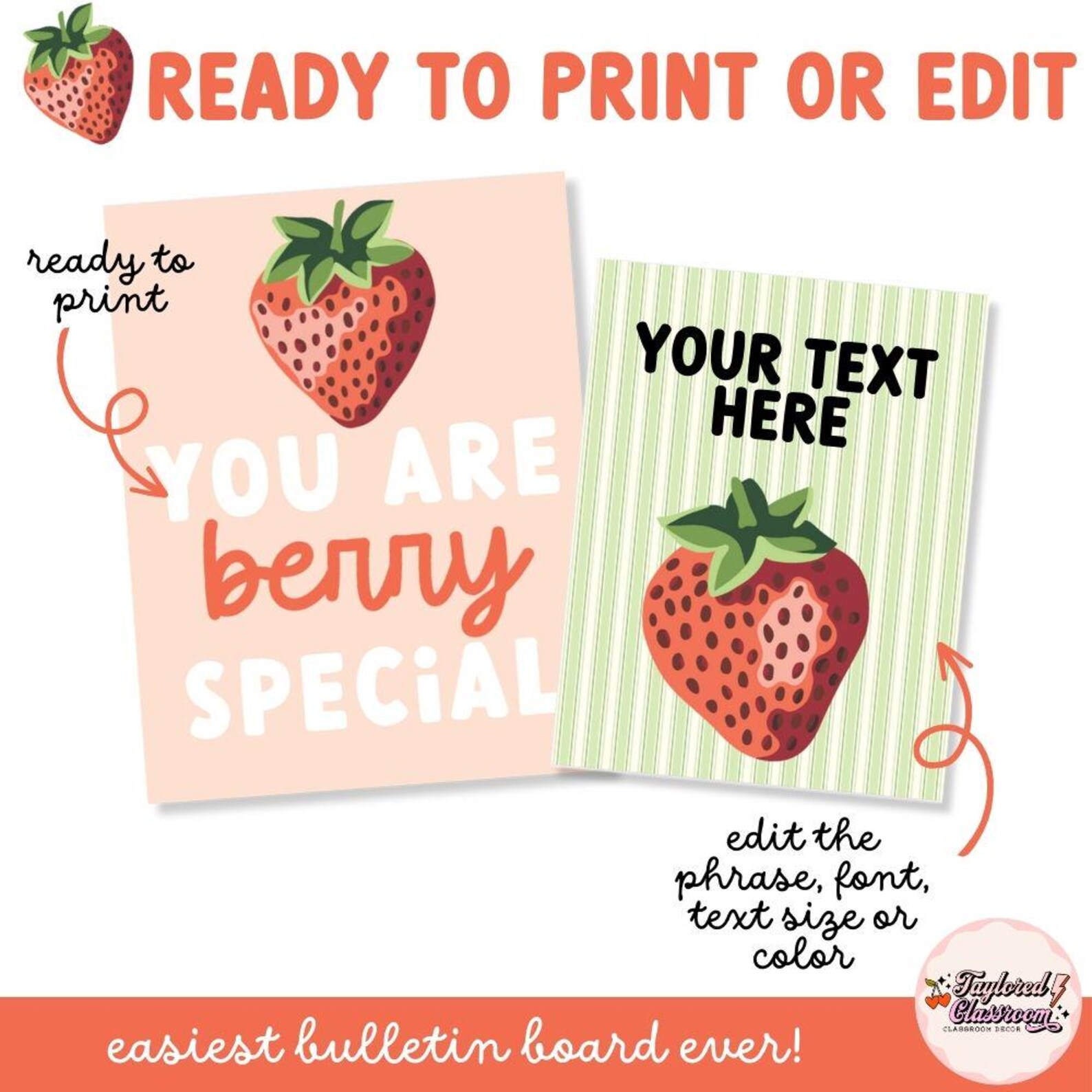 Vintage Strawberry Classroom Decor Bundle | Editable Posters, Banners ...