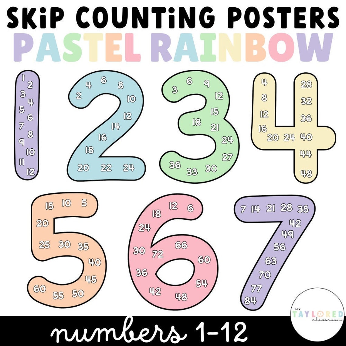 Pastel Rainbow Skip Counting Posters | Pastel Classroom Decor - Etsy