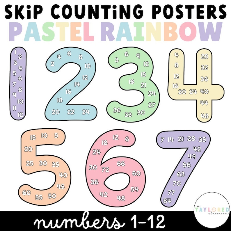 Pastel Rainbow Skip Counting Posters | Pastel Classroom Decor - Etsy