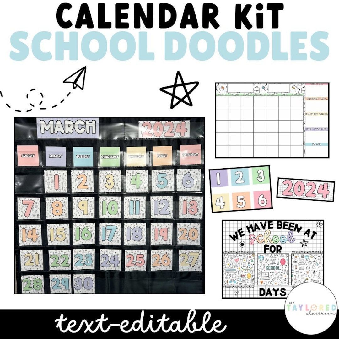 School Doodles Classroom Calendar Kit | EDITABLE | Calm Pastel ...