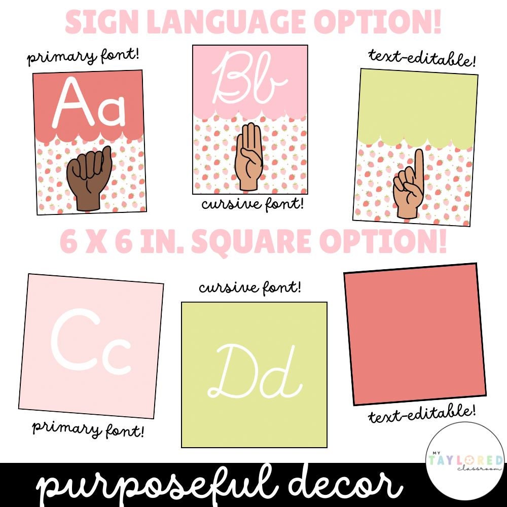 Strawberry Alphabet Classroom Posters | EDITABLE | Strawberry Classroom ...