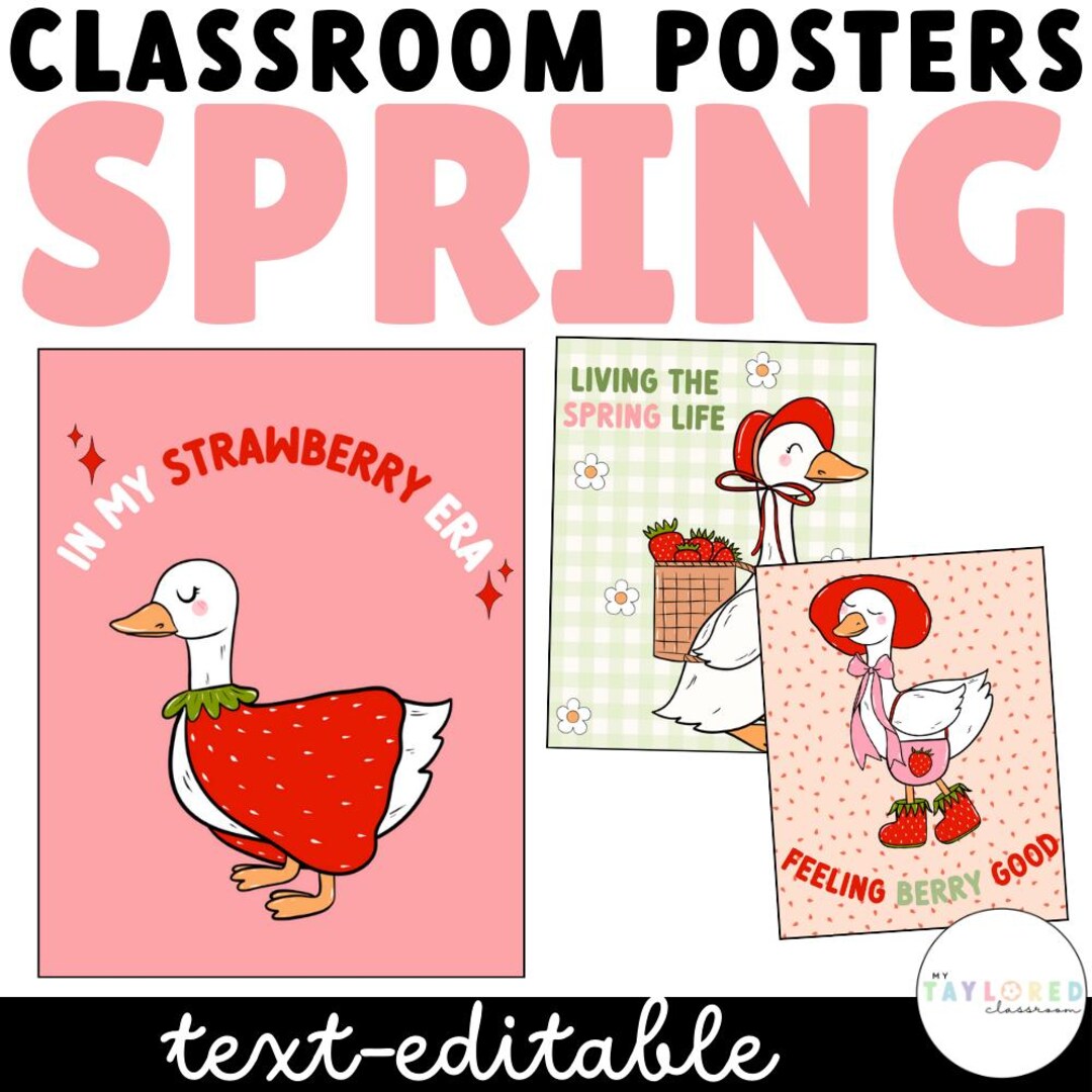 Spring Strawberry Goose Classroom Decor | Spring Bulletin Board ...