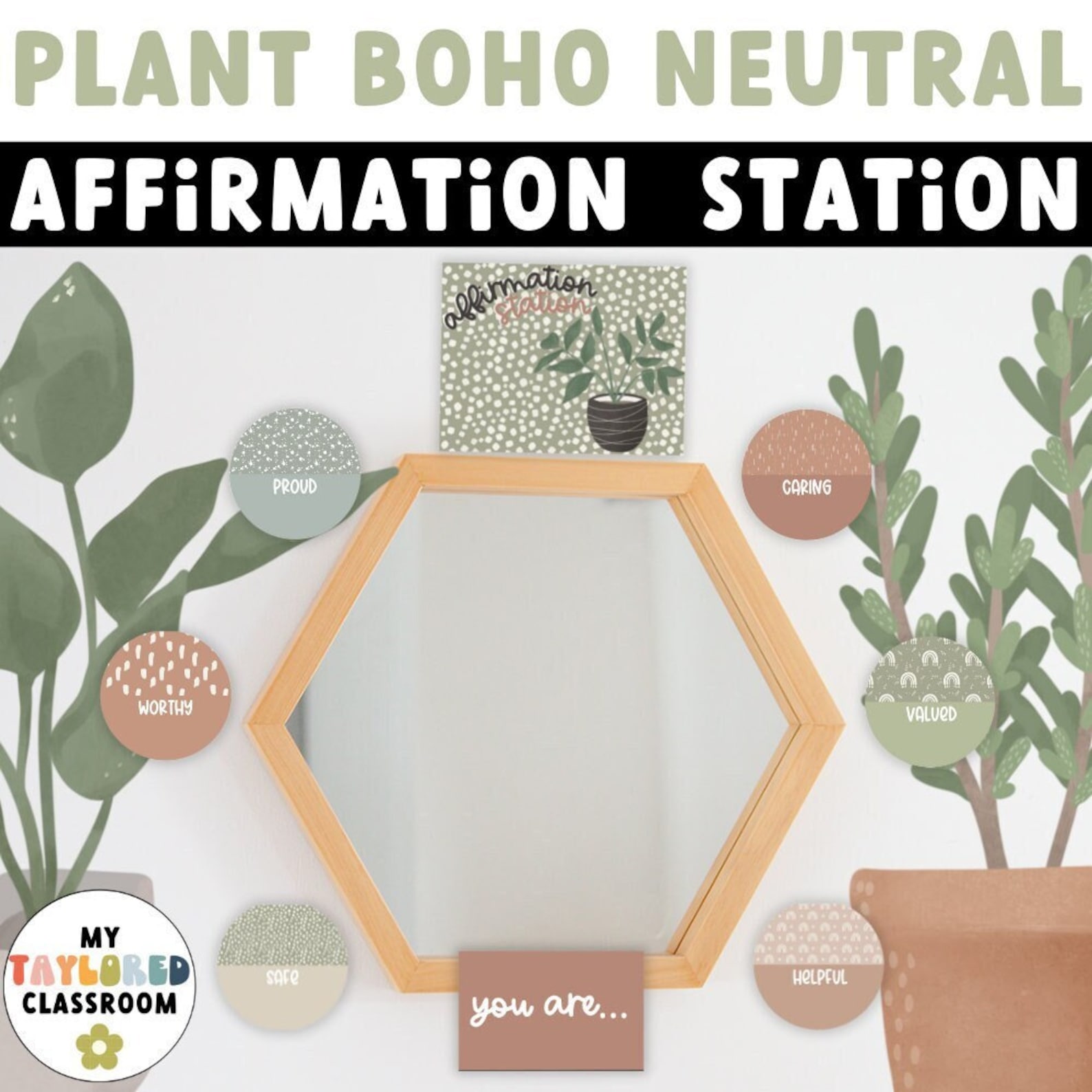 Plant Boho Neutral Affirmation Station EDITABLE Plant - Etsy