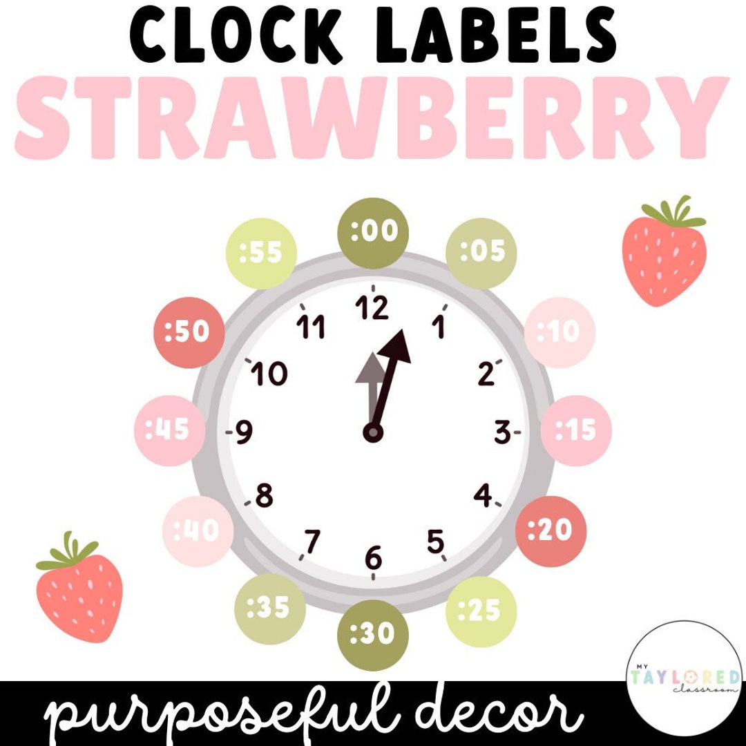 Strawberry Classroom Clock Labels | Pastel Brights Gingham Classroom ...
