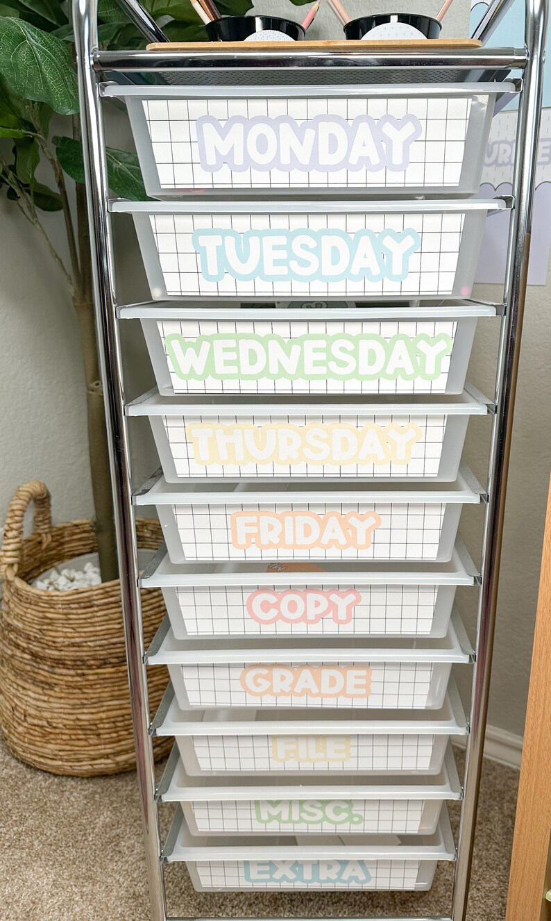 Pastel Rainbow Teacher Rolling Cart Labels | EDITABLE | Pastel ...
