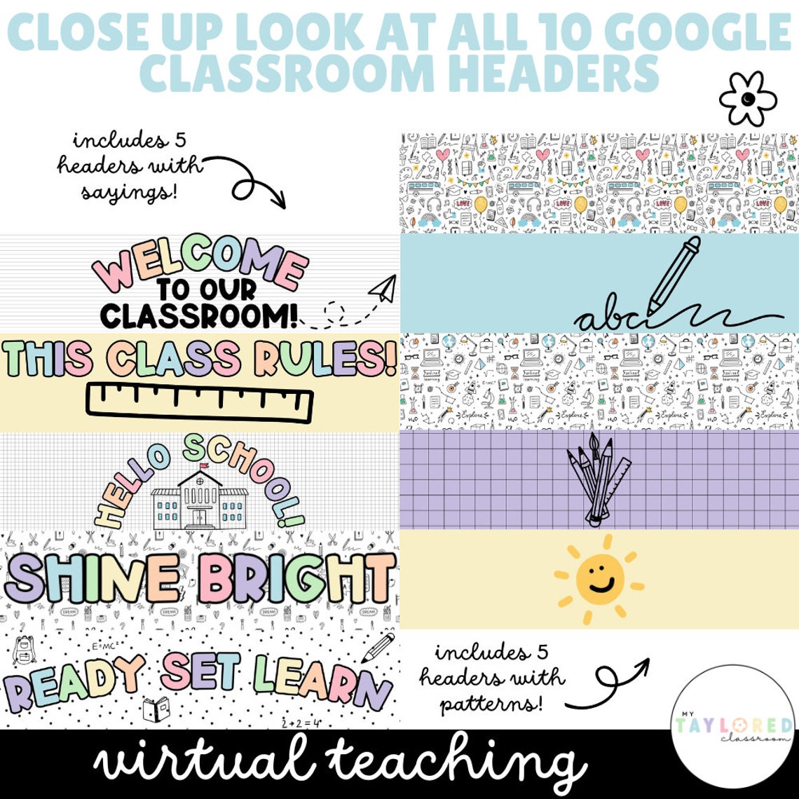 School Doodles Google Classroom Headers | Pastel Classroom Decor ...