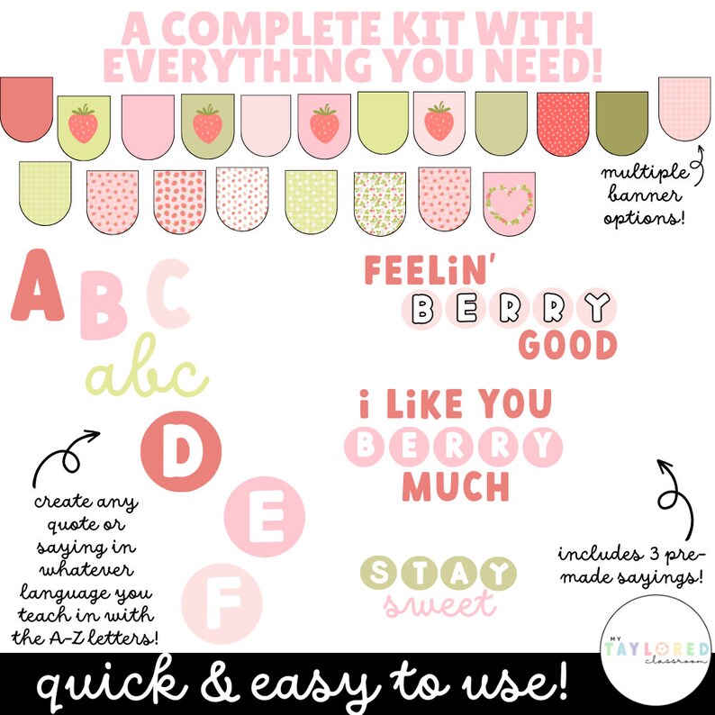 Strawberry Classroom Bulletin Board Kit | EDITABLE | Pastel Brights ...