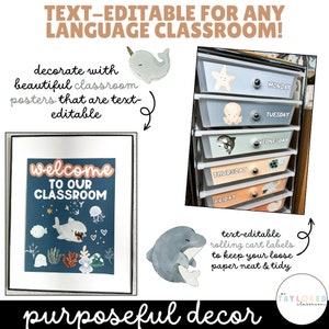 Neutral Ocean Classroom Decor | EDITABLE | Modern Ocean Classroom Decor ...