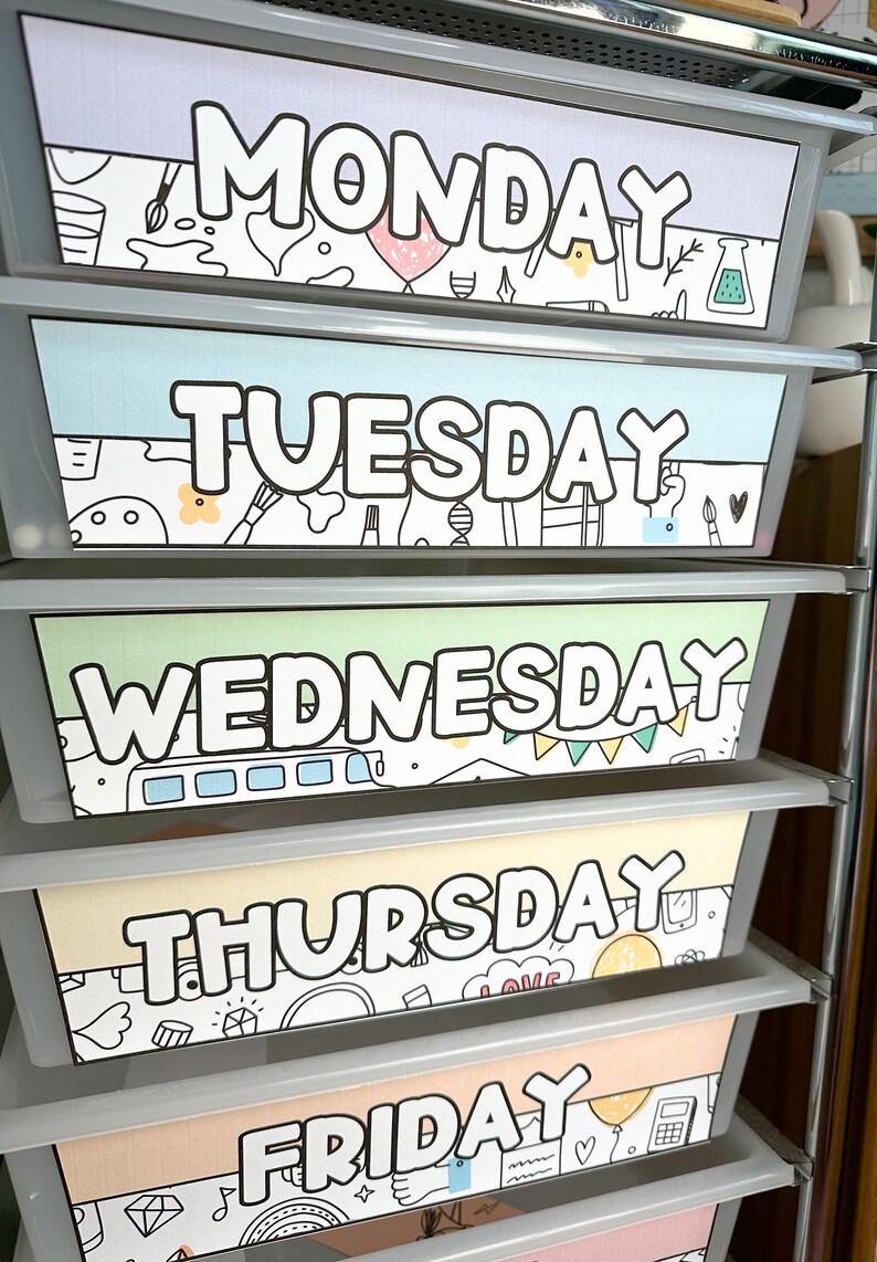 School Doodles Teacher Rolling Cart Labels | EDITABLE | Calm Pastel ...