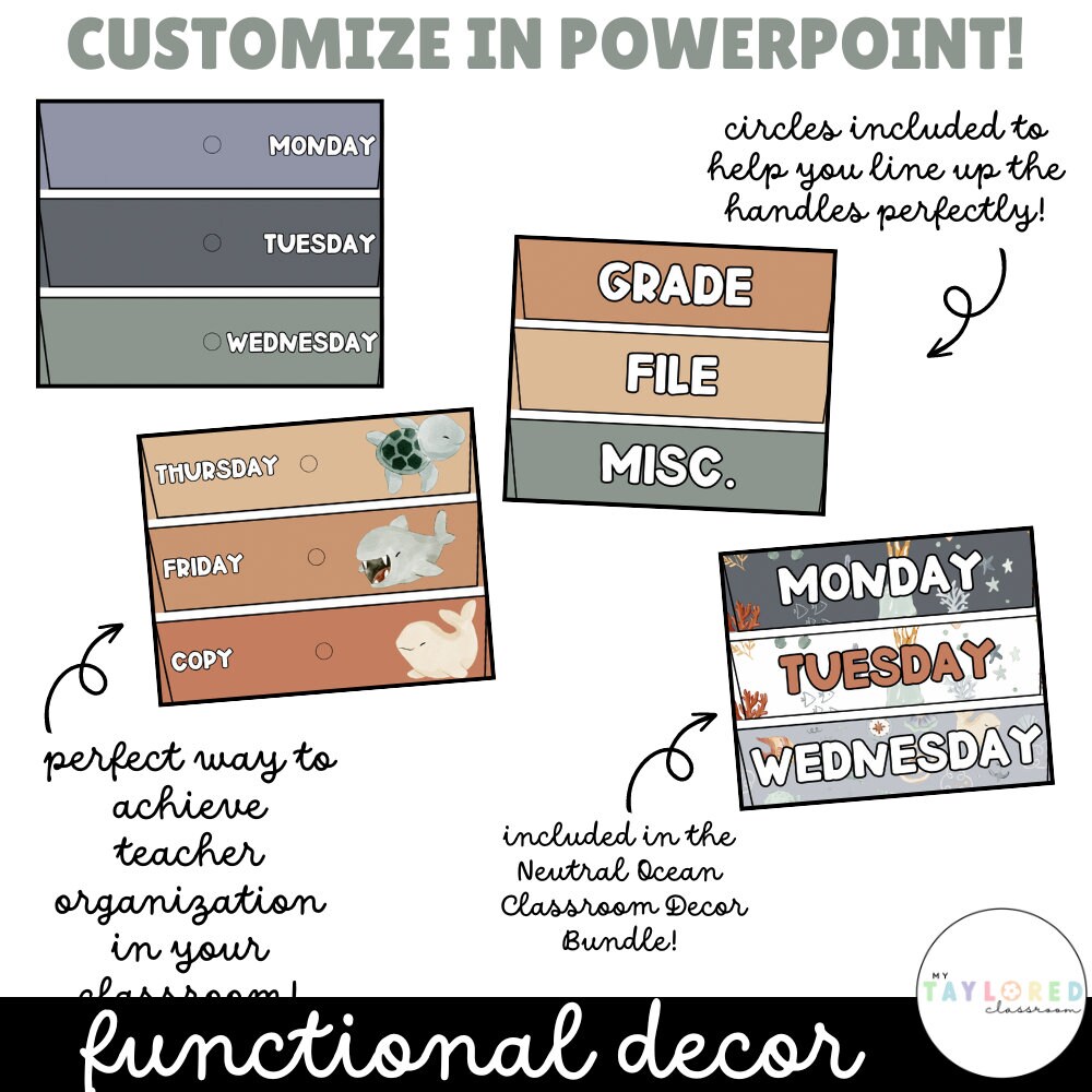 Neutral Ocean Teacher Rolling Cart Labels | EDITABLE | Modern Ocean ...