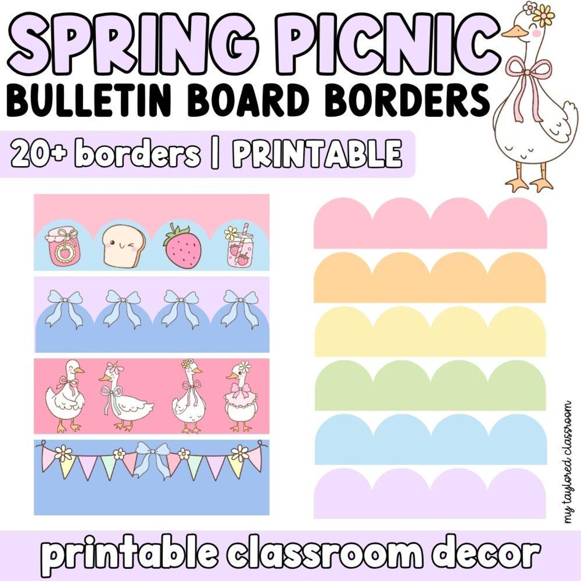 Pastel Spring Bulletin Board Borders | Spring Picnic Classroom Decor ...