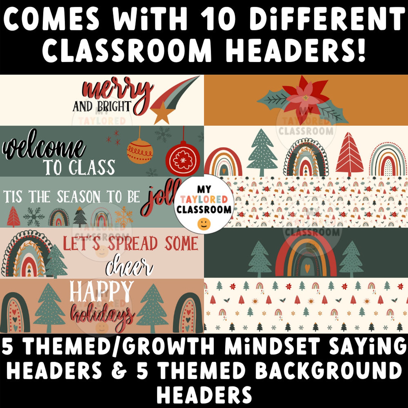 Christmas Boho Rainbow Classroom Decor Bundle - Etsy