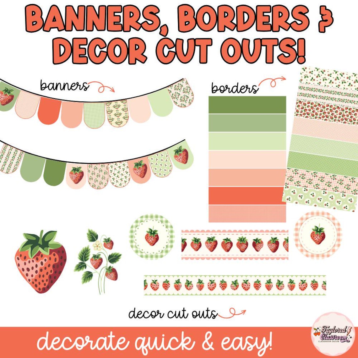 Vintage Strawberry Classroom Decor Bundle | Editable Posters, Banners ...