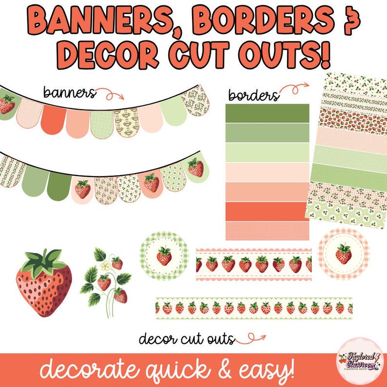 Vintage Strawberry Classroom Decor Bundle | Editable Posters, Banners ...