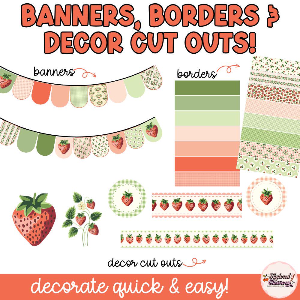 Vintage Strawberry Classroom Decor Bundle | Editable Posters, Banners ...