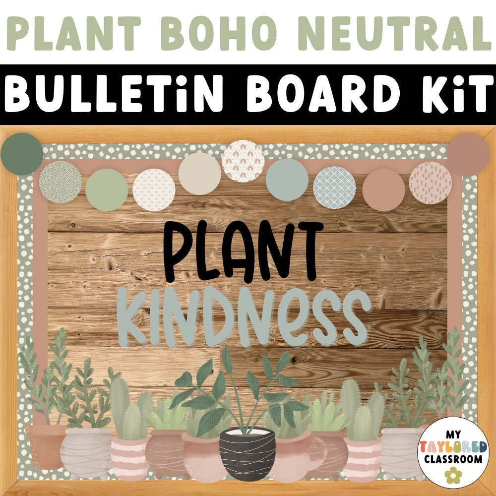 Plant Boho Neutral Bulletin Board Kit Plant Bulletin Board Etsy