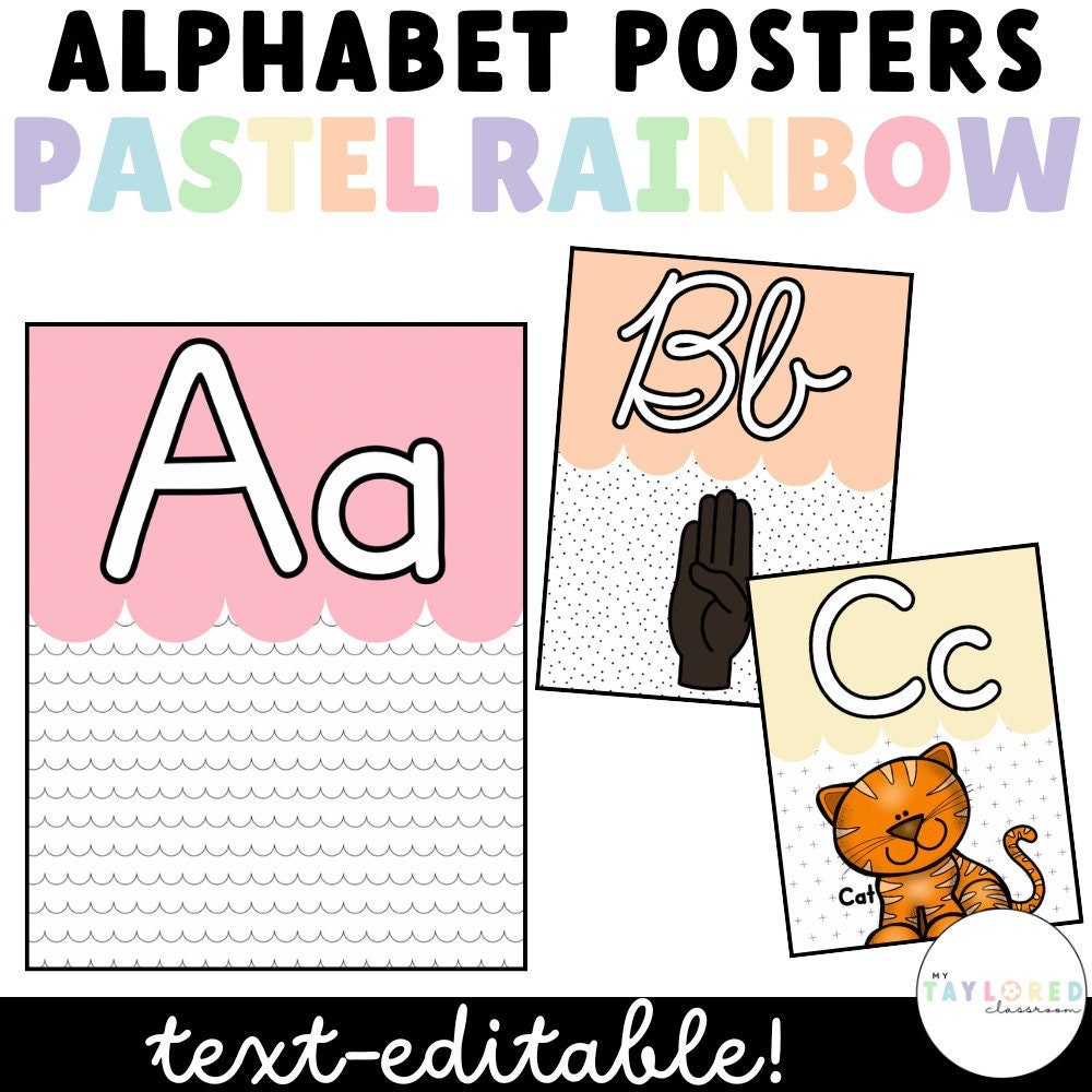 Pastel Rainbow Alphabet Classroom Posters | EDITABLE | Pastel Classroom ...