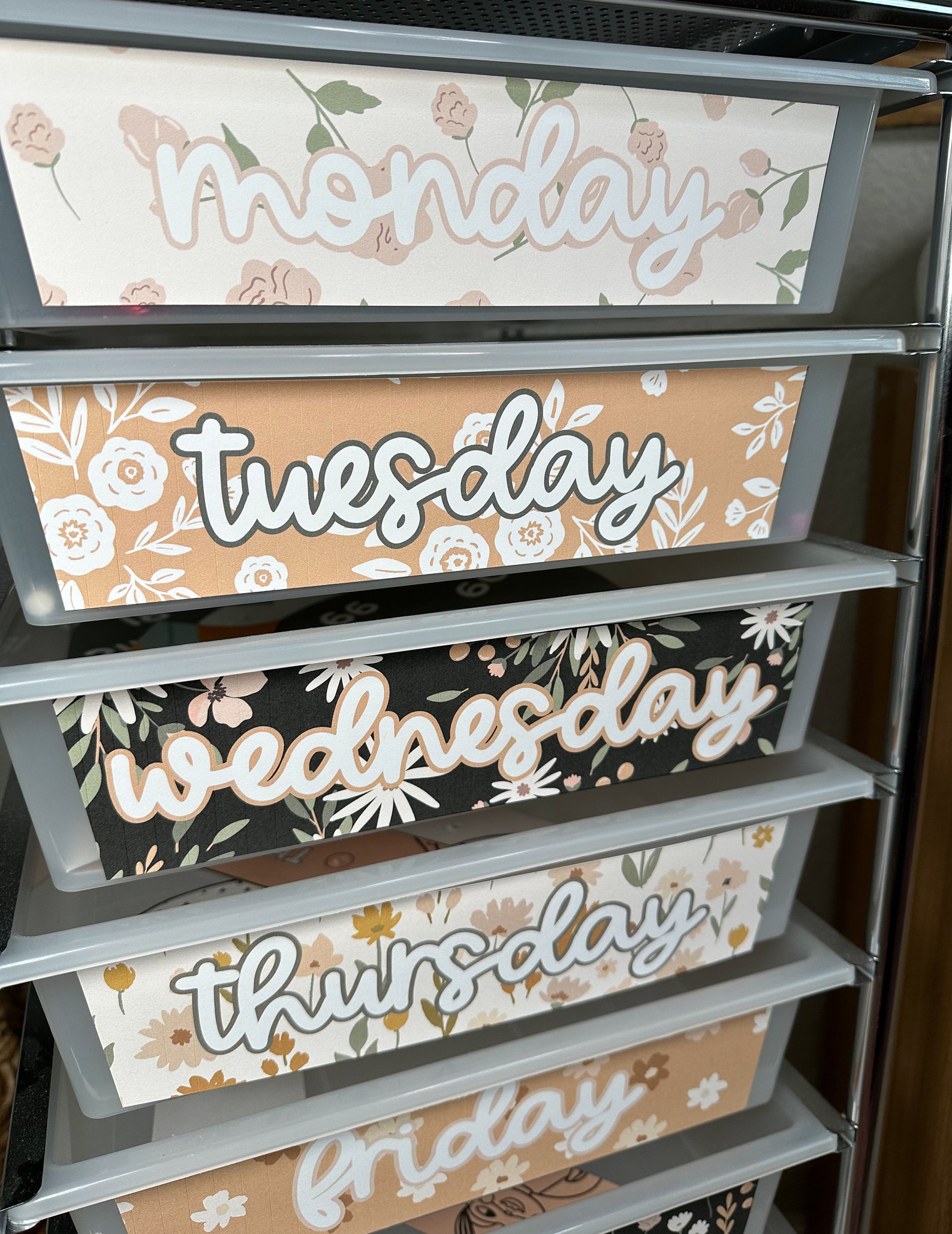 Vintage Floral Teacher Rolling Cart Labels | EDITABLE | Vintage ...