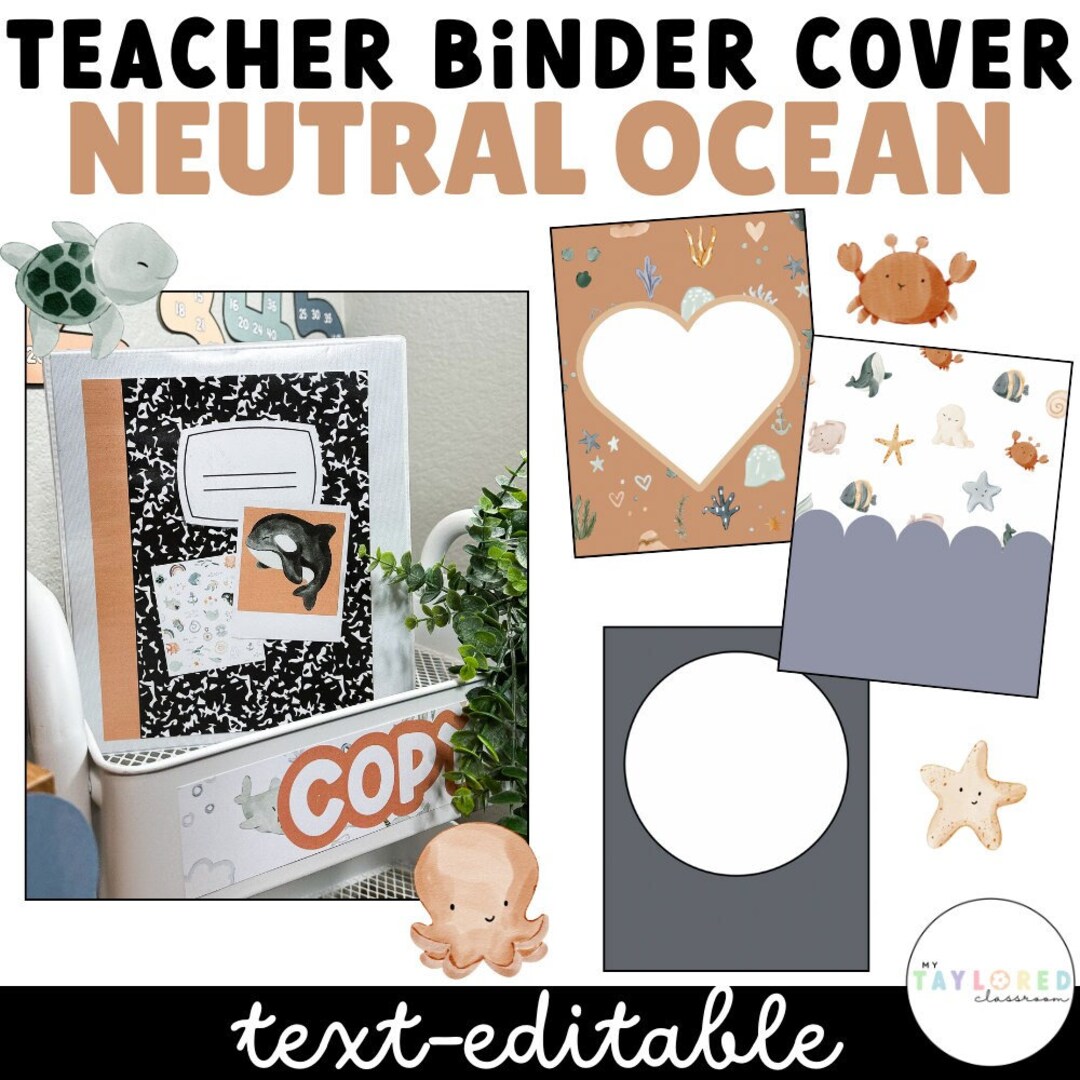 Neutral Ocean Teacher Binder Covers | EDITABLE | Modern Ocean Classroom ...