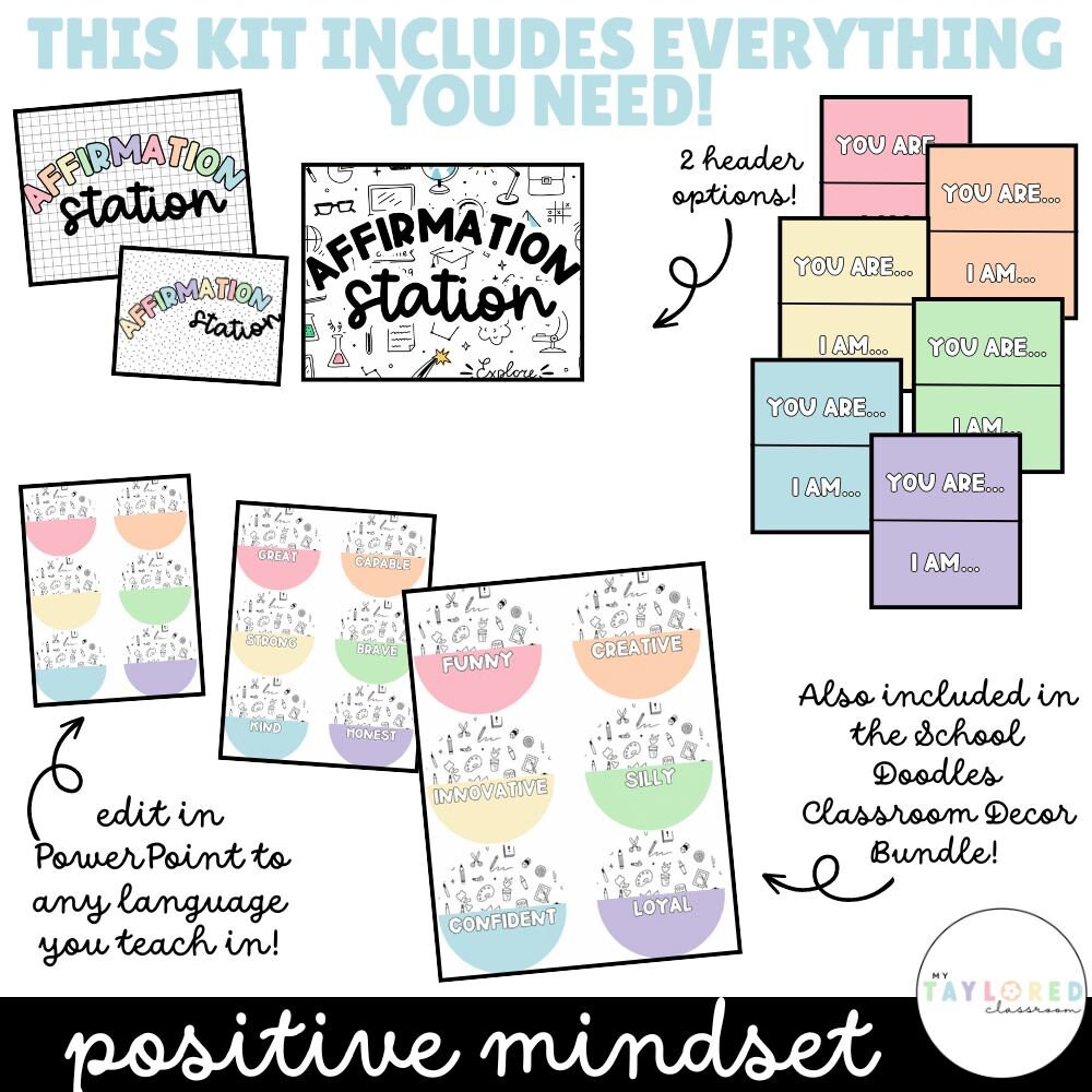 School Doodles Affirmation Station | EDITABLE | Calm Pastel Classroom ...