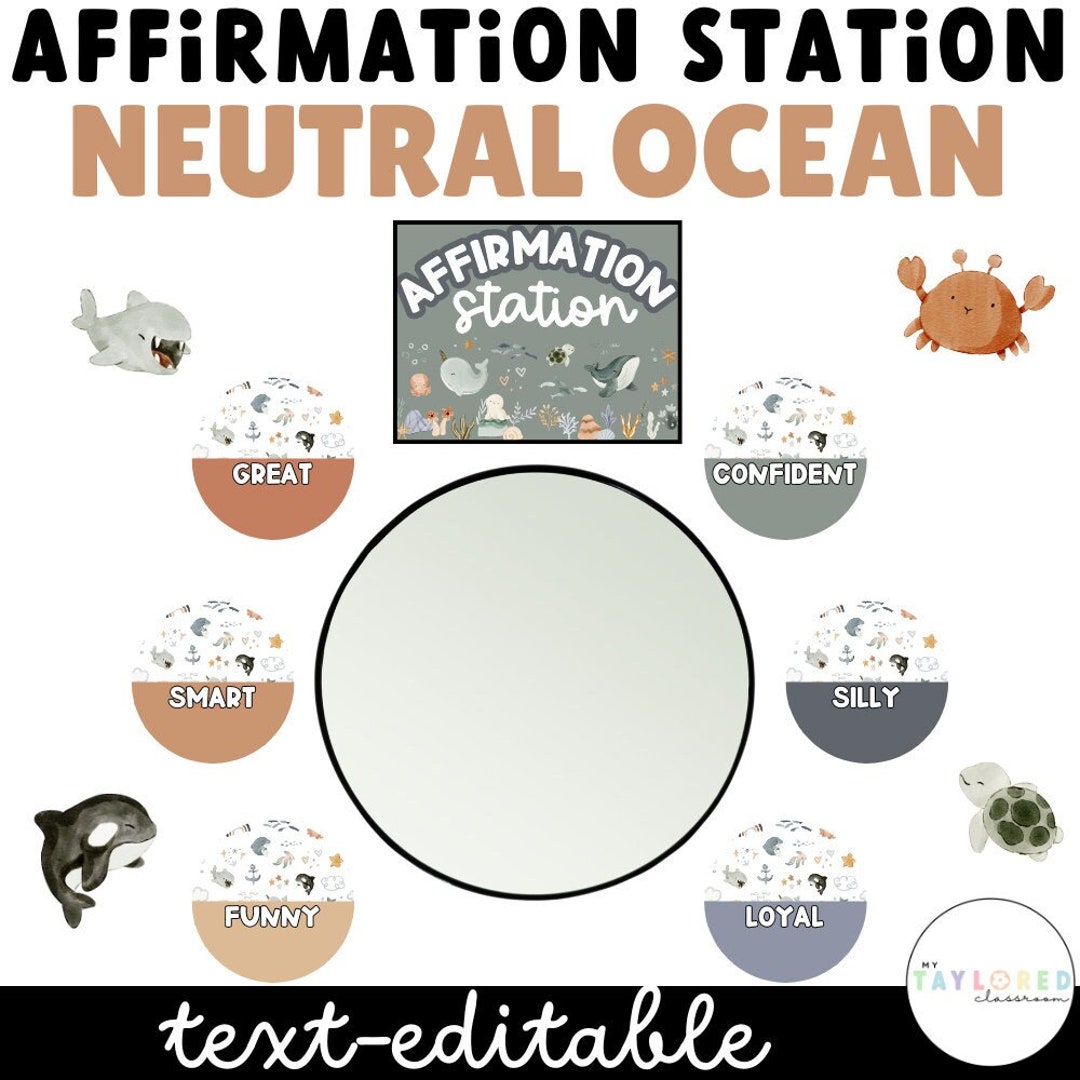 Neutral Ocean Affirmation Station | EDITABLE | Modern Ocean Classroom ...