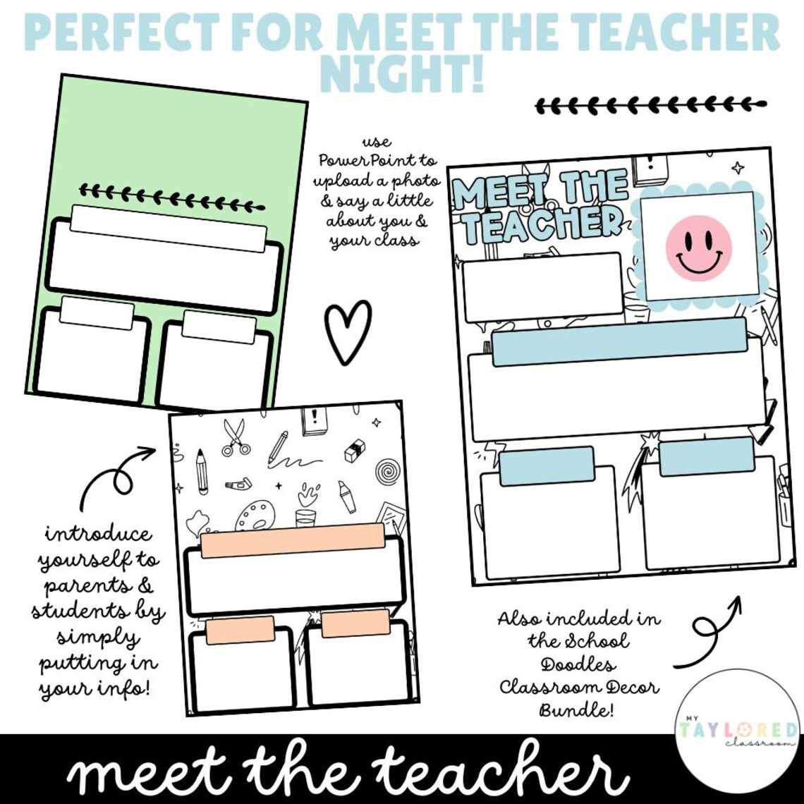 School Doodles Meet the Teacher Templates | EDITABLE | Calm Pastel ...