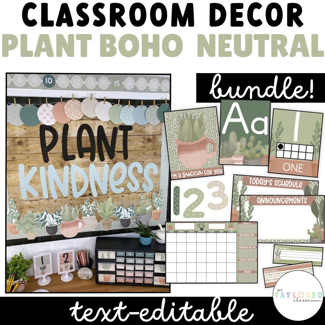Plant Boho Neutral Classroom Decor Bundle | Plant Classroom Decor ...