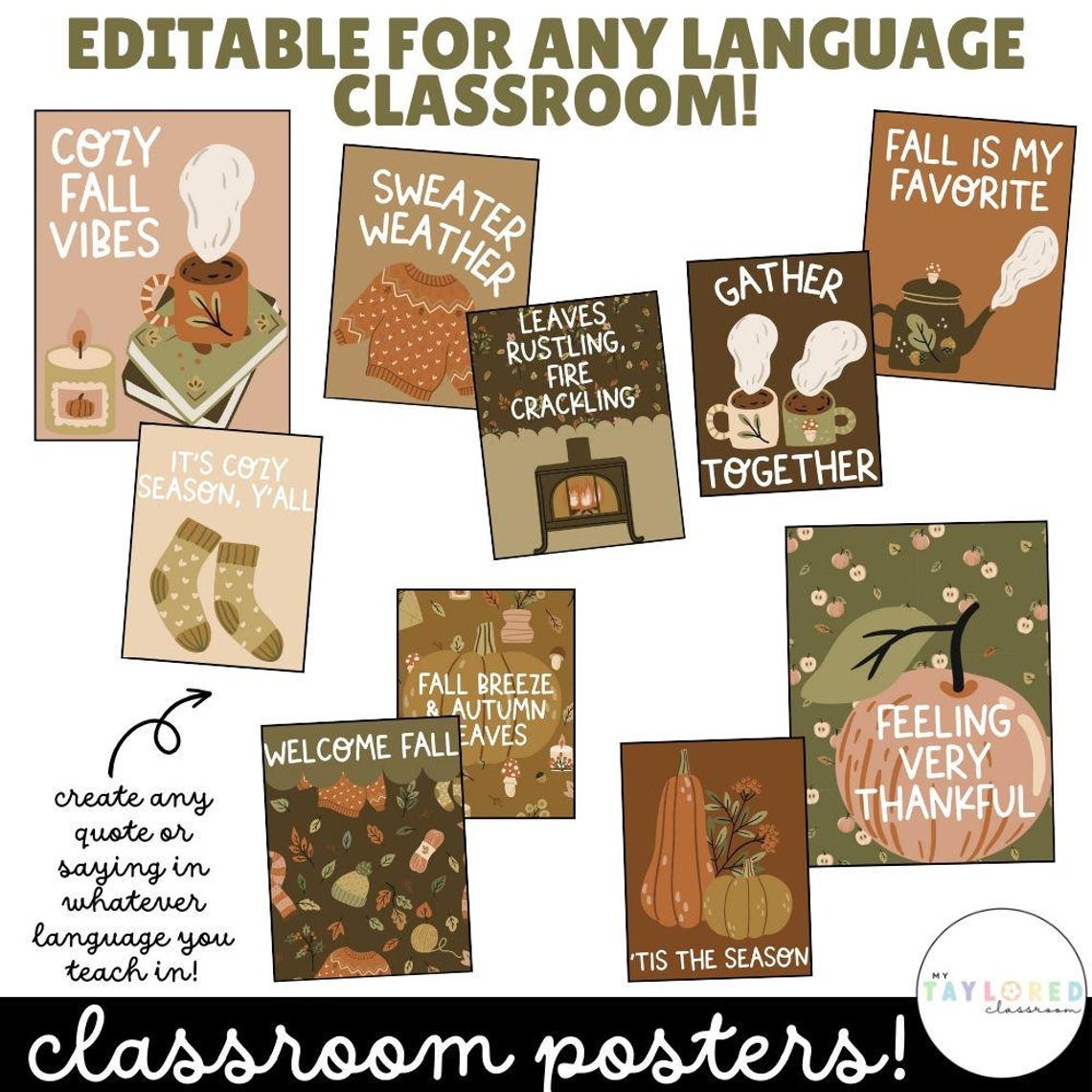 Cozy Autumn Classroom Decor Bundle | EDITABLE | Fall Classroom Decor - Etsy