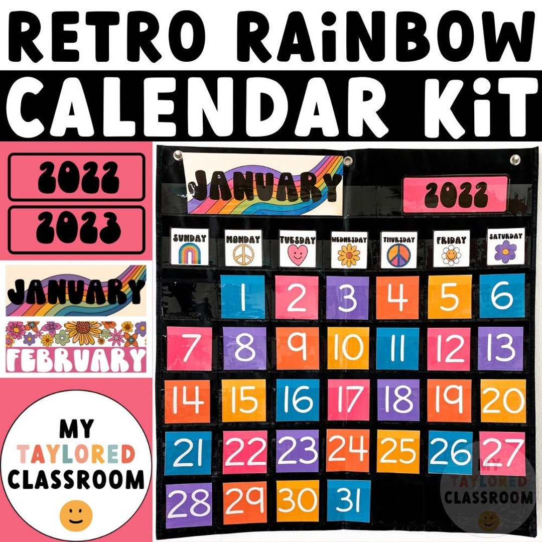 Retro Groovy Classroom Calendar Kit | EDITABLE | Retro Classroom Decor ...