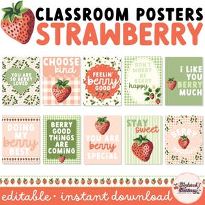Vintage Strawberry Classroom Decor Bundle | Editable Posters, Banners ...