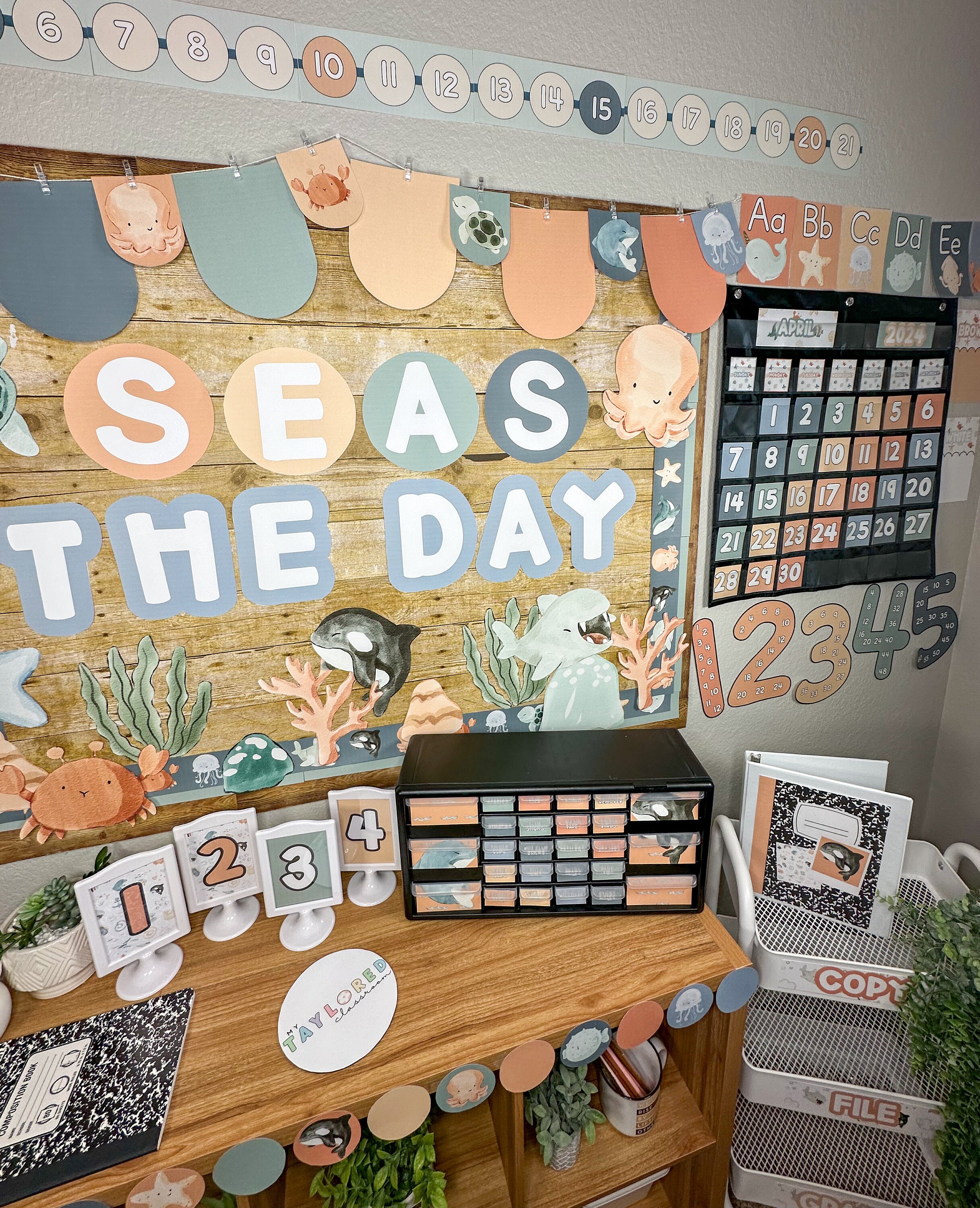 Neutral Ocean Classroom Calendar Kit | EDITABLE | Modern Ocean ...