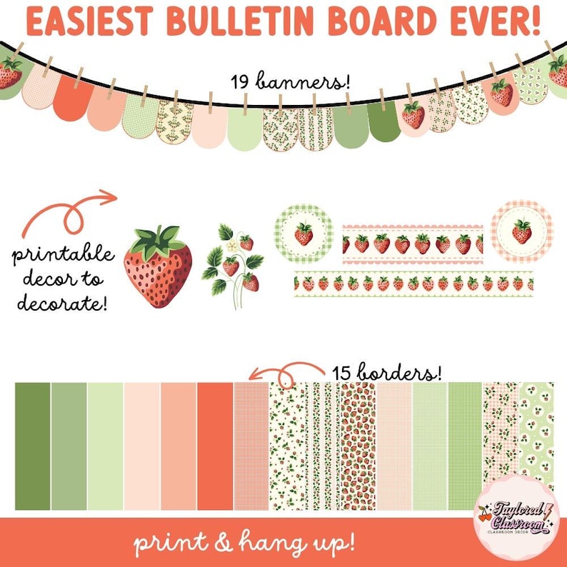 Vintage Strawberry Classroom Decor Bundle | Editable Posters, Banners ...