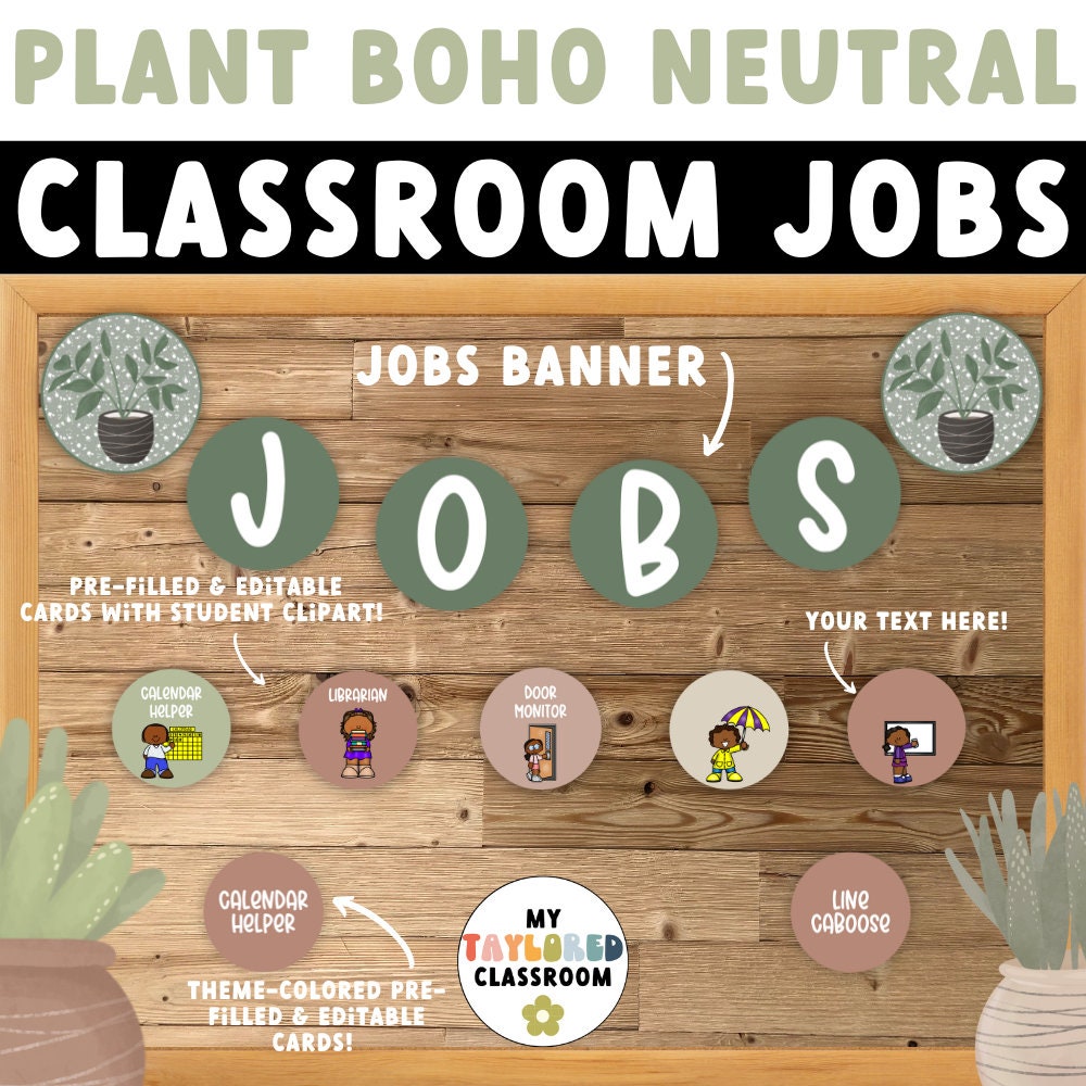 Plant Boho Neutral Classroom Jobs Plant Classroom Decor - Etsy