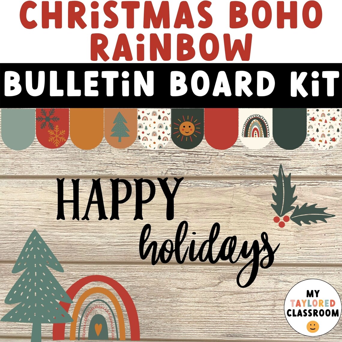 Christmas Boho Rainbow Classroom Decor Bundle | Etsy