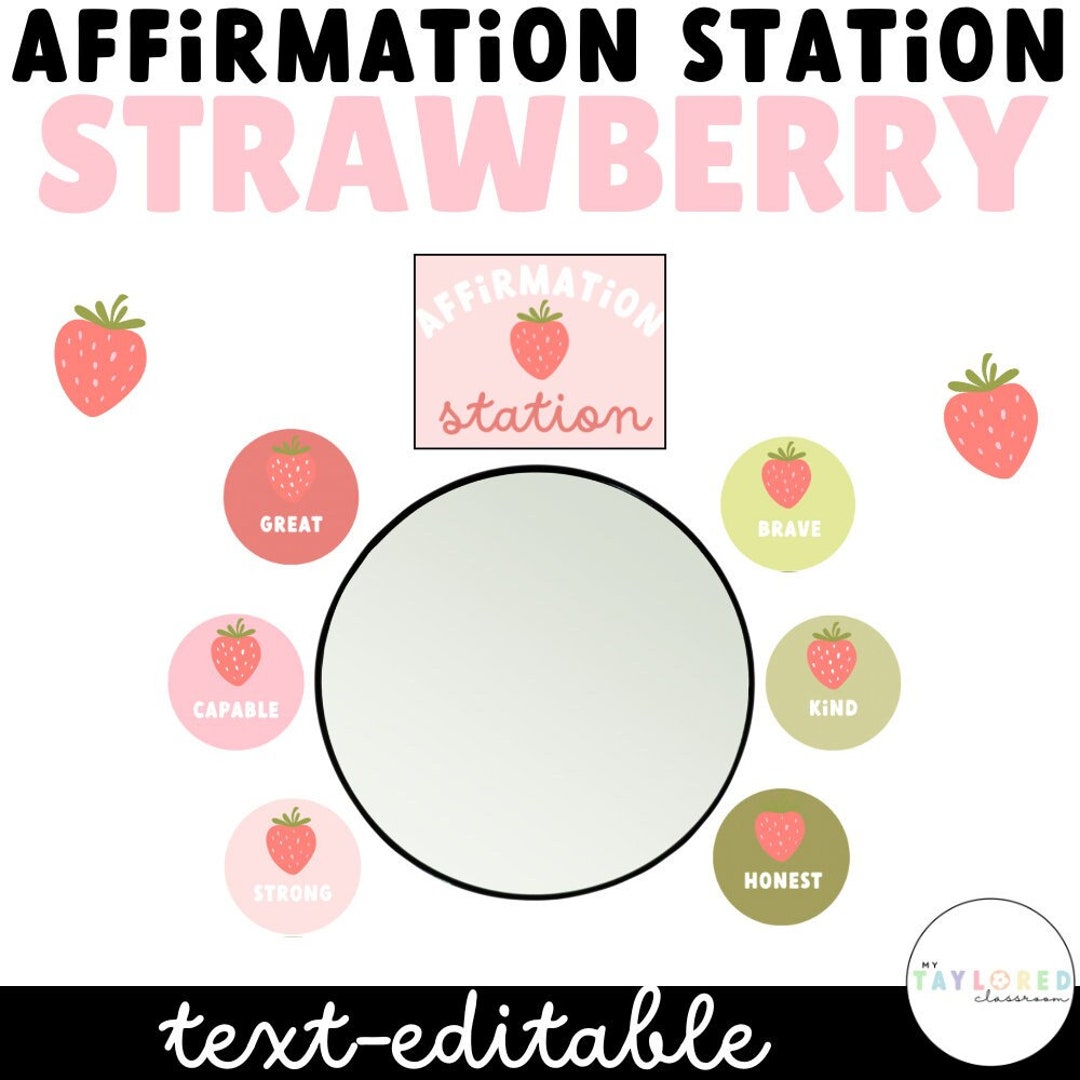 Strawberry Affirmation Station | EDITABLE | Pastel Brights Gingham ...