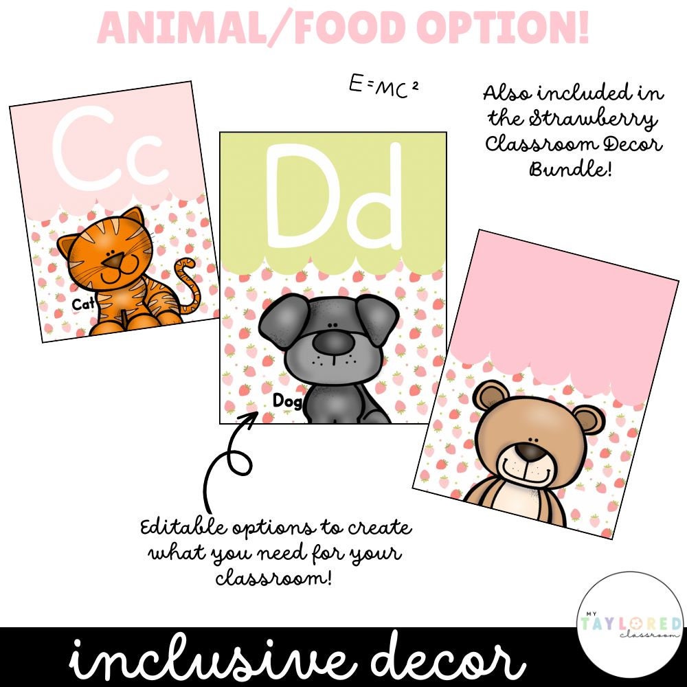 Strawberry Alphabet Classroom Posters | EDITABLE | Strawberry Classroom ...