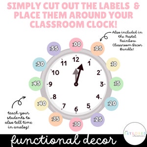 Pastel Rainbow Classroom Clock Labels | Pastel Classroom Decor ...