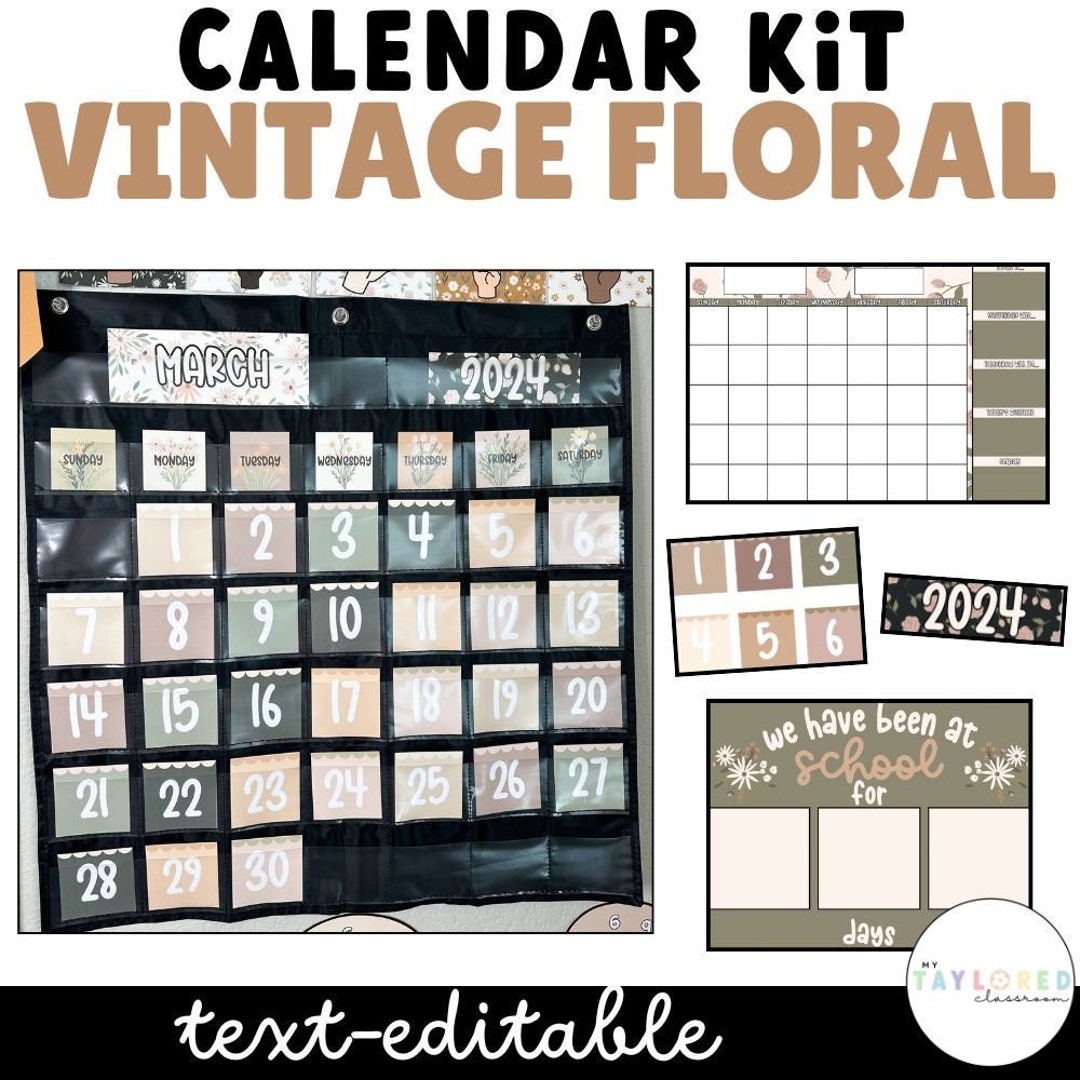 Vintage Floral Classroom Calendar Kit | EDITABLE | Vintage Classroom ...