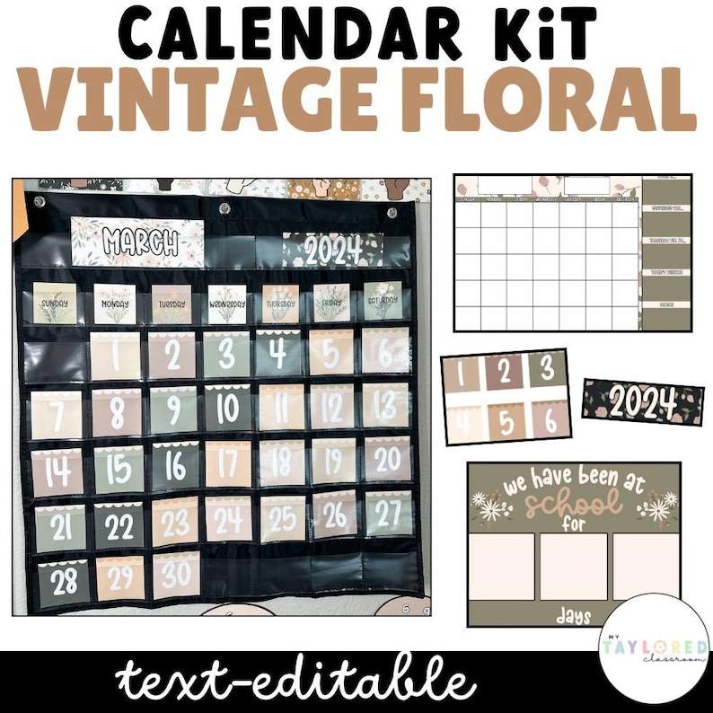 Vintage Floral Classroom Calendar Kit | EDITABLE | Vintage Classroom ...