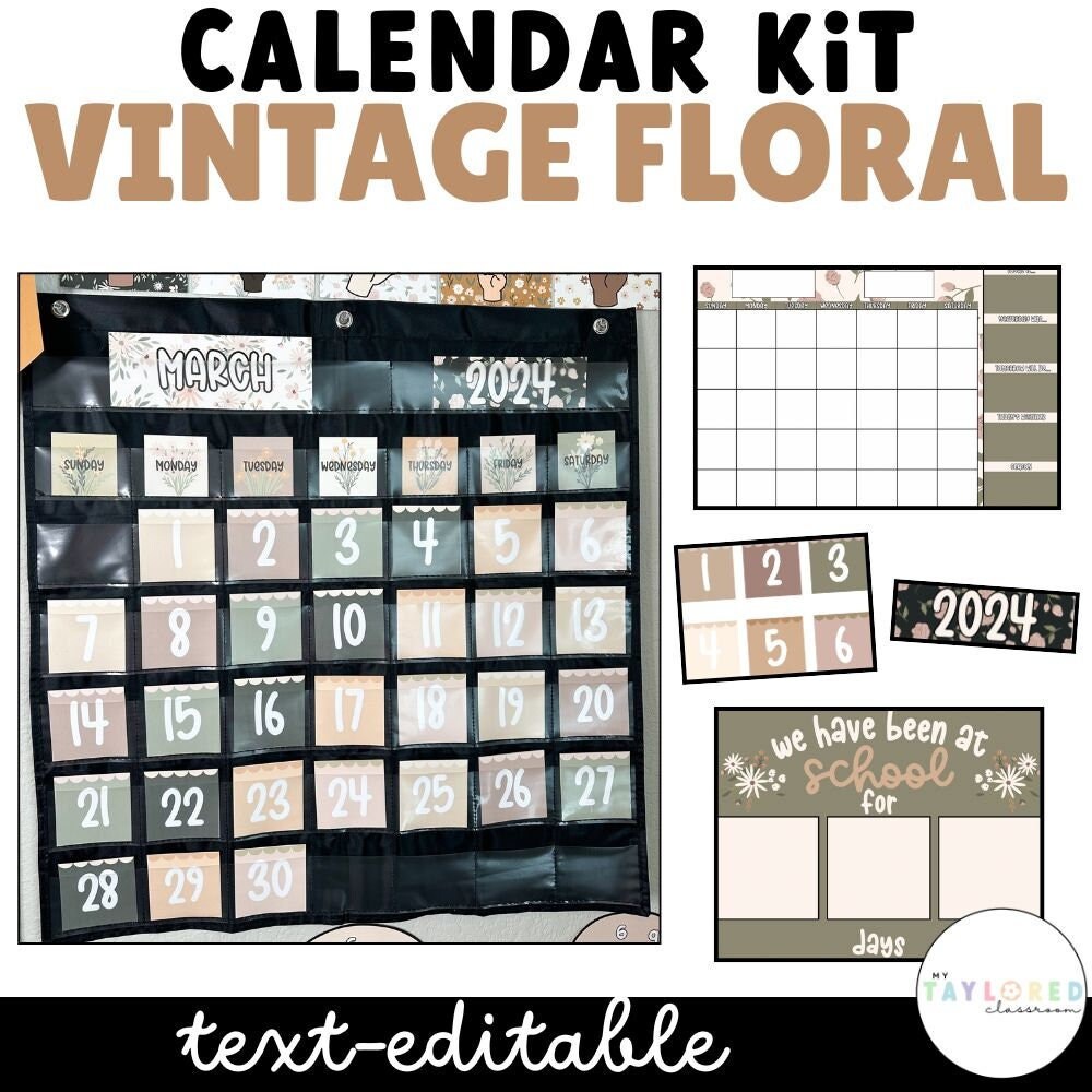 Vintage Floral Classroom Calendar Kit | EDITABLE | Vintage Classroom ...