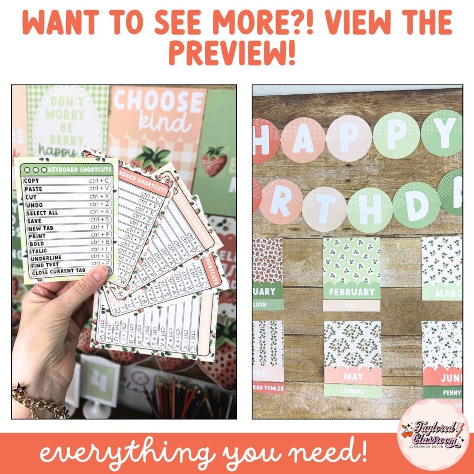 Vintage Strawberry Classroom Decor Bundle - EDITABLE Powerpoint and ...