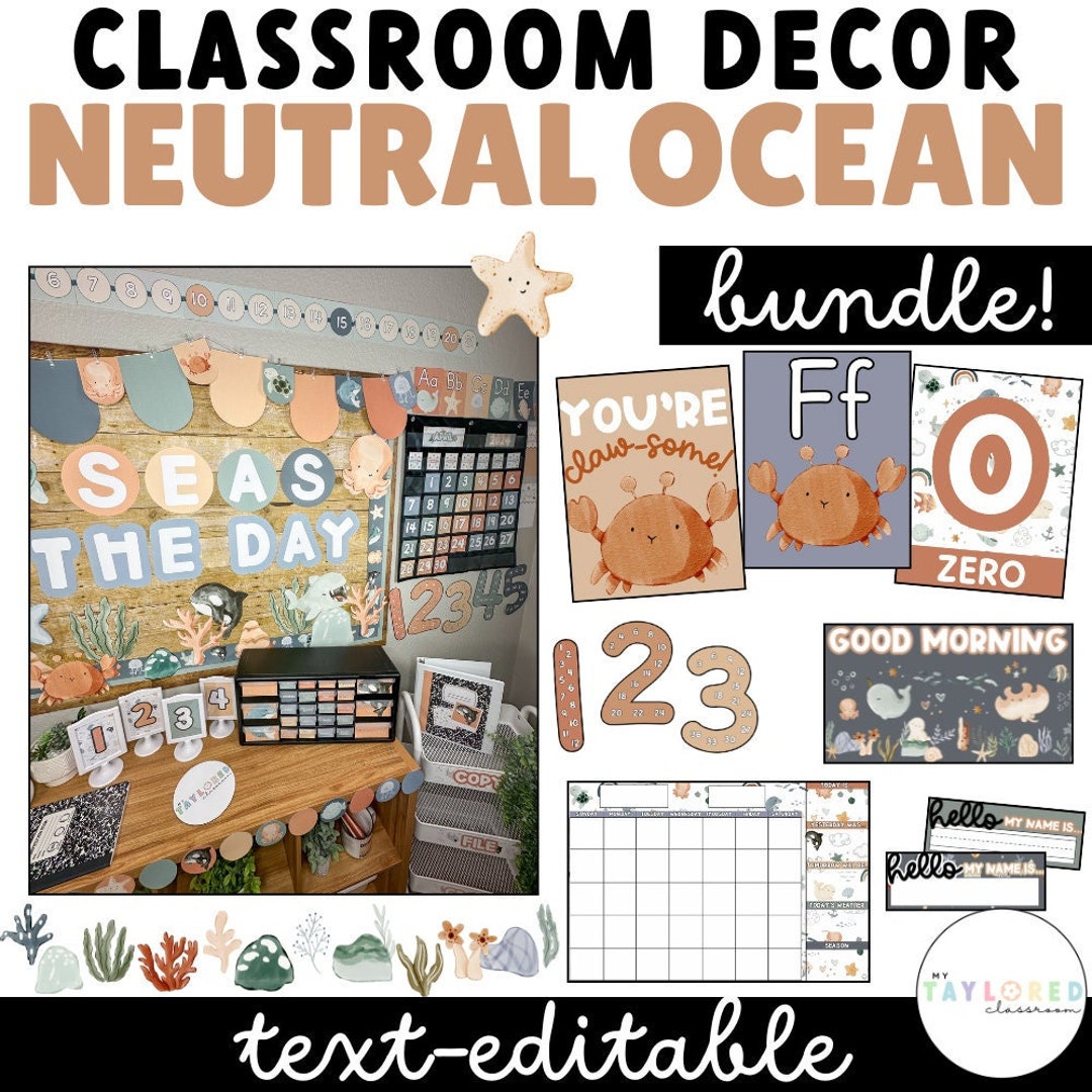 Neutral Ocean Classroom Decor | EDITABLE | Modern Ocean Classroom Decor ...
