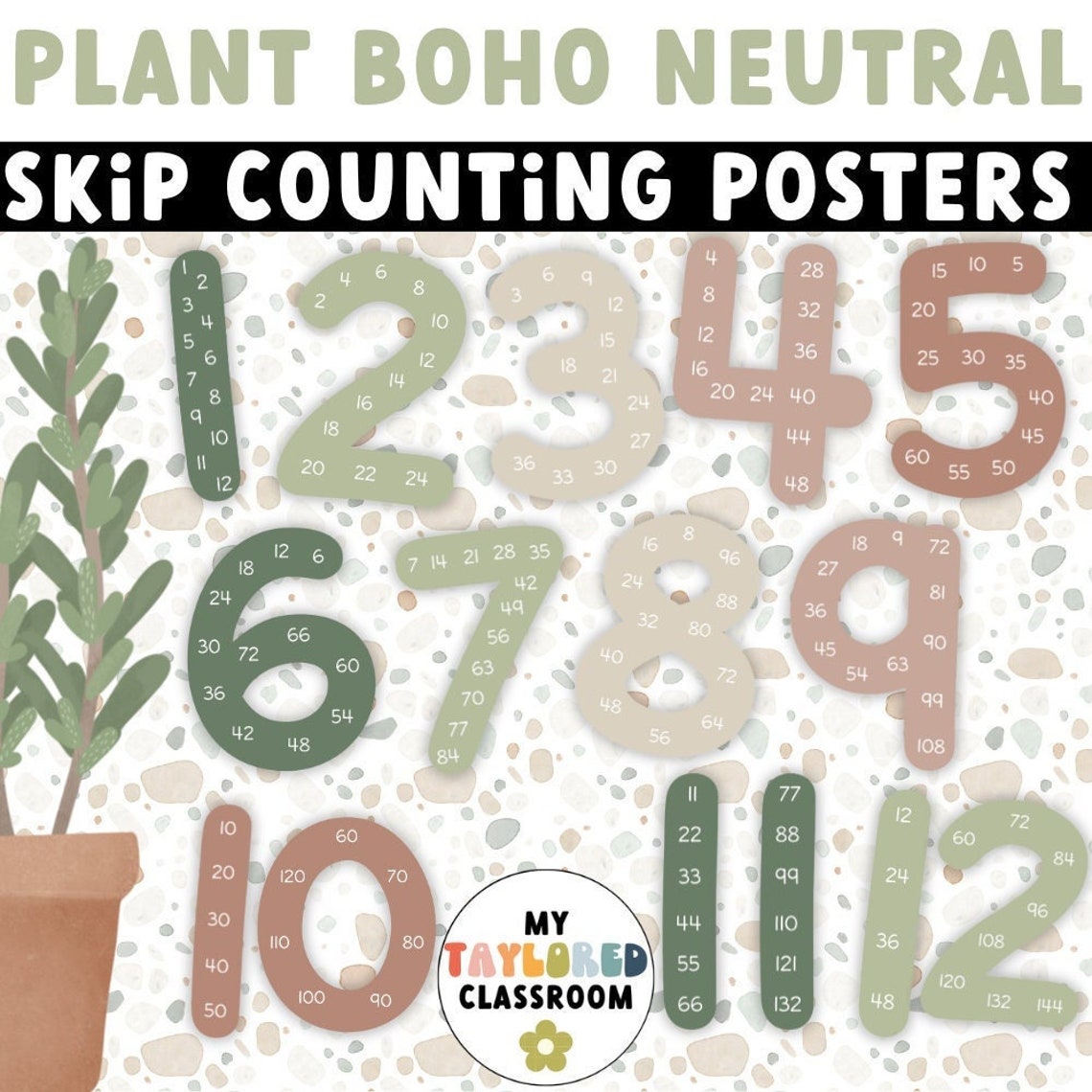 Plant Boho Neutral Skip Counting Posters Plant Classroom - Etsy